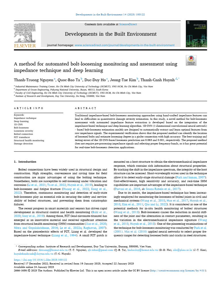 A Method For Automated Bolt Loosening Monitoring and - 2023 - Developments in T | PDF | Deep ...