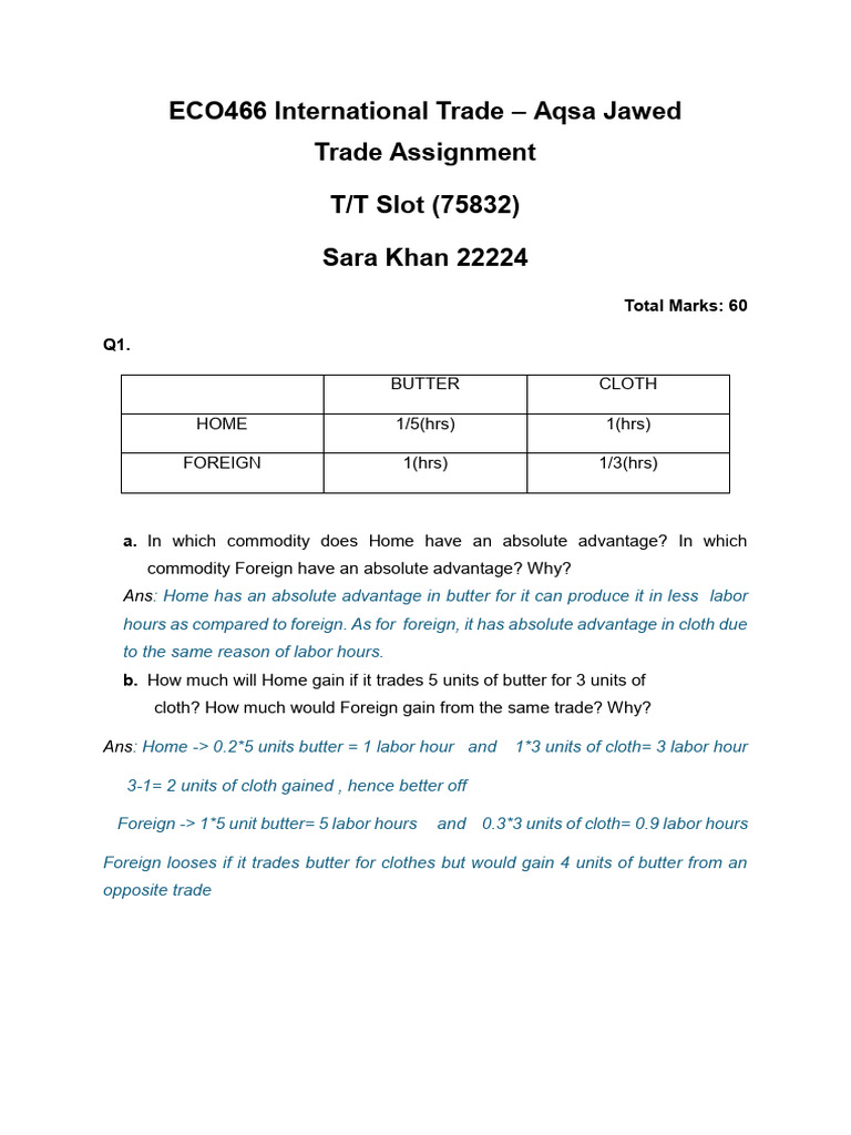 International Trade Questions | PDF | Labour Economics | Comparative ...