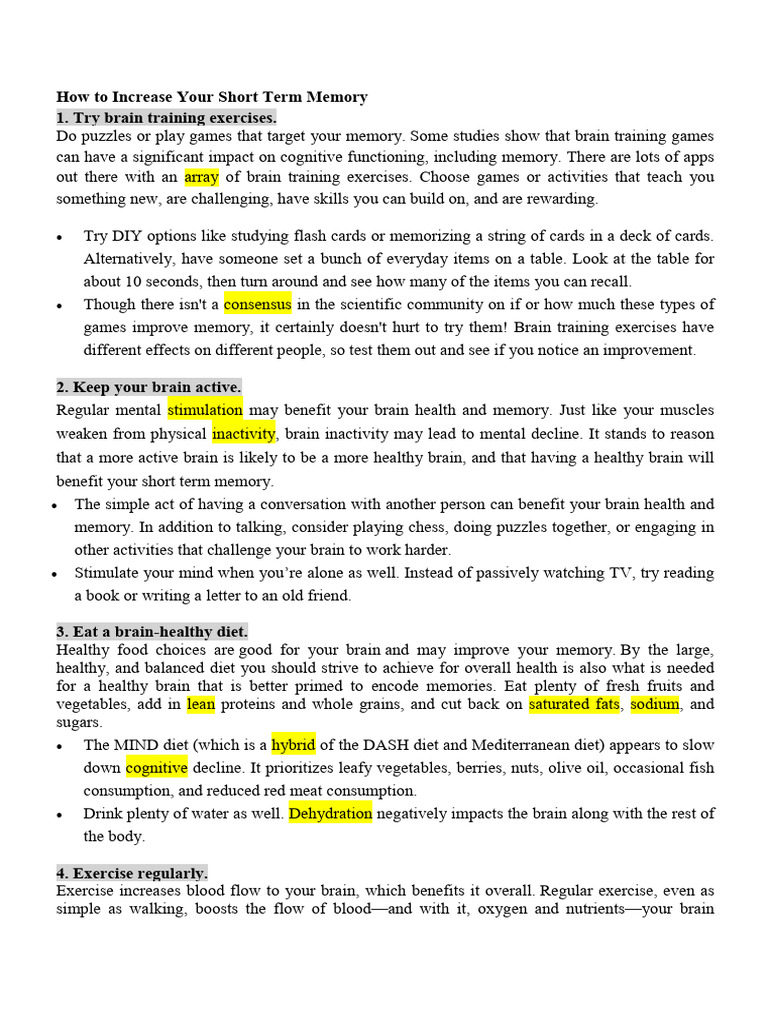 Unit 14 - How To Increase Your Short Term Memory | PDF | Healthy Diet | Memory