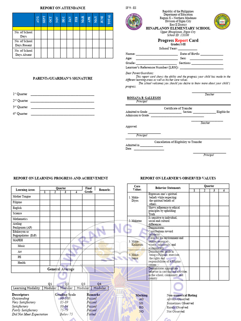REPORT CARD A4 Upd 11 30 23 G1 3 | PDF | Behavioural Sciences
