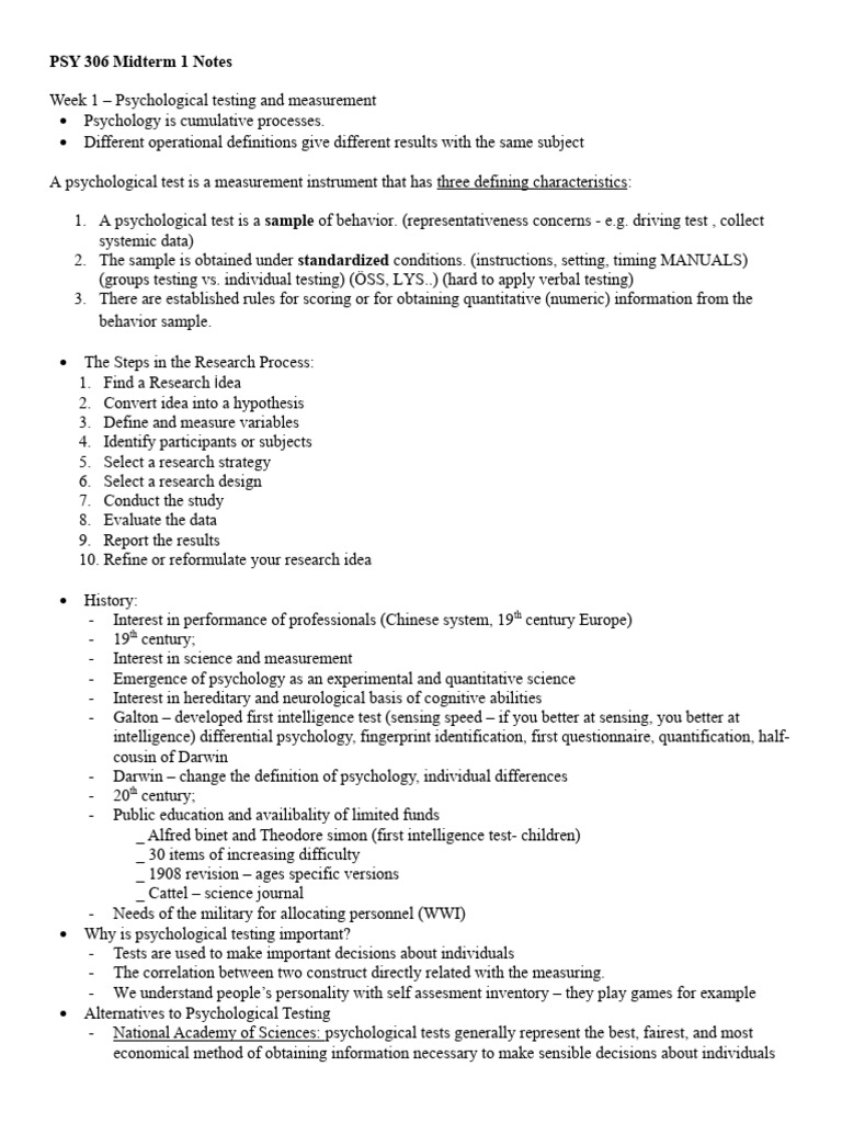 PSY 306 Midterm 1 Notes | PDF | Intelligence Quotient | Wechsler Adult ...