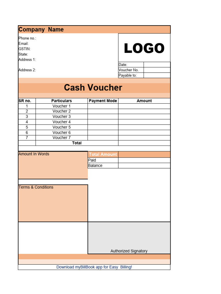 Cash Voucher Format Excel | PDF | Finance & Money Management