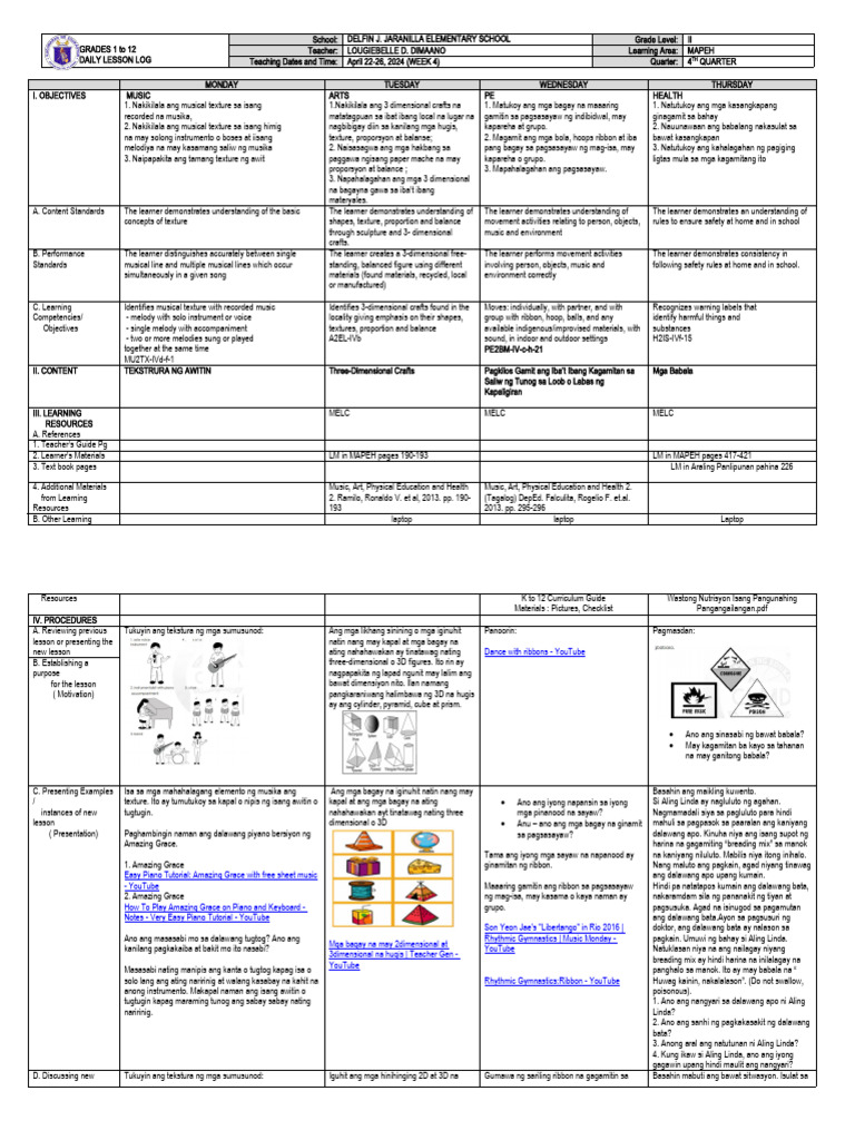 DLL_MAPEH 2_Q4_W4 | PDF