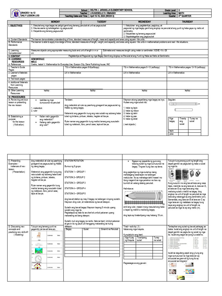 DLL - Math 2 - Q4 - W3 | PDF