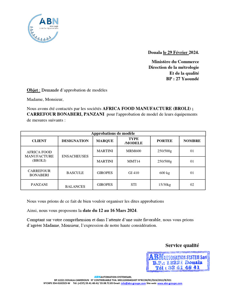 Lettre - MinCom Approbation | PDF