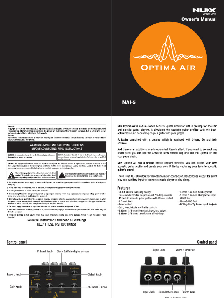 NUX NAI-5 Optima Air User Manual | PDF