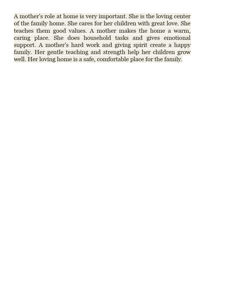 The Essential Role of a Mother at Home | PDF