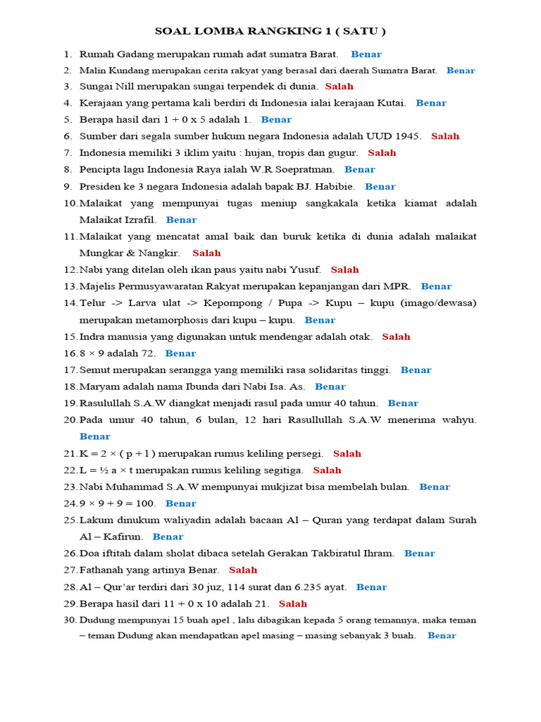 Contoh Soal Lomba Rangking 1 | PDF