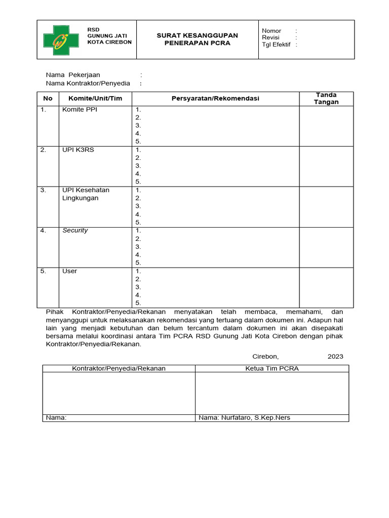 Surat Kesanggupan PCRA RSD Cirebon | PDF