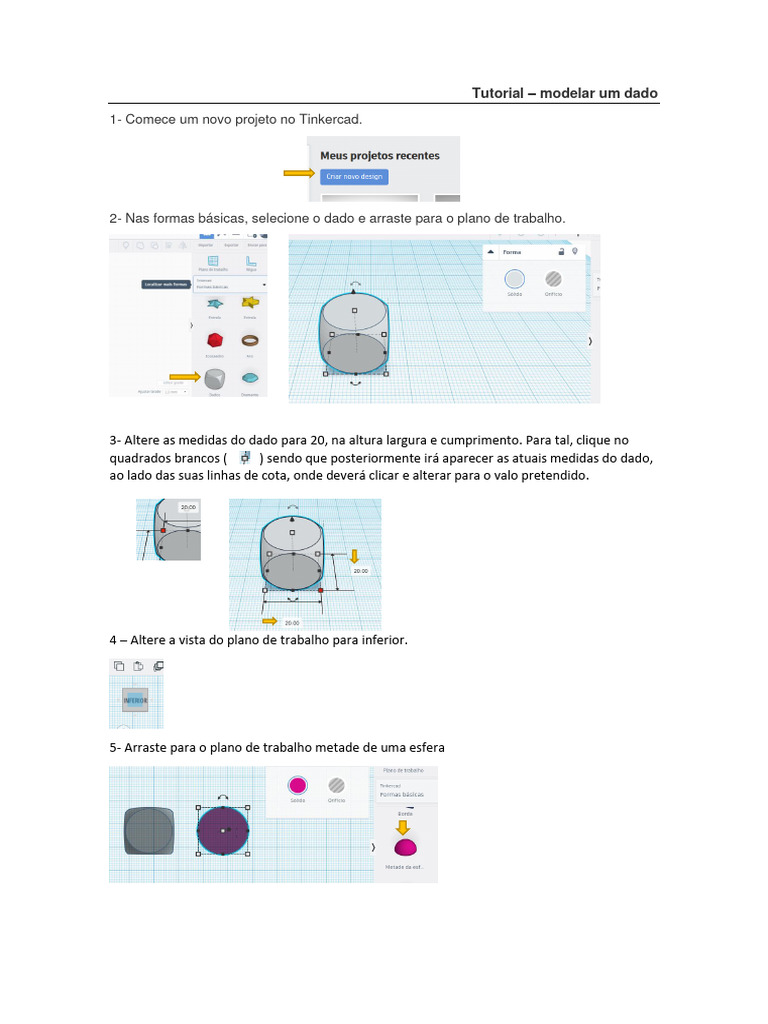 Tutorial Tinkercad Dado | PDF | Métodos e Materiais de Ensino | Computadores