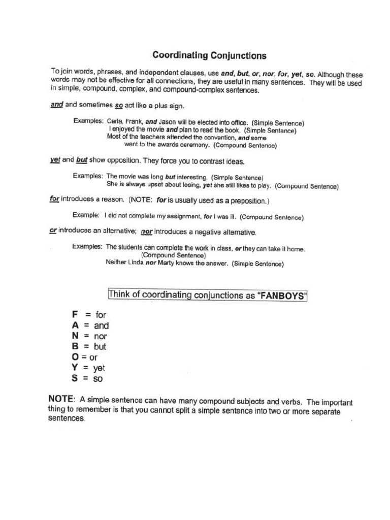 Coordinating Conjunctions and Compound Sentences | PDF
