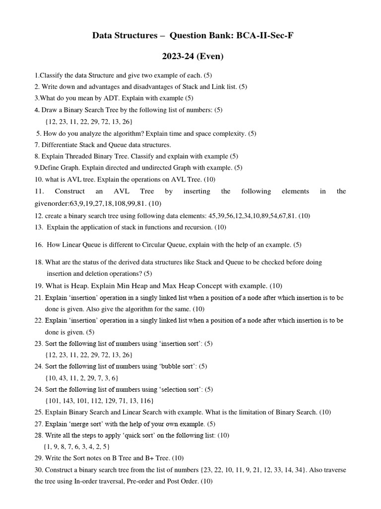 DSABCA QuesBank | PDF | Algorithms And Data Structures | Applied Mathematics