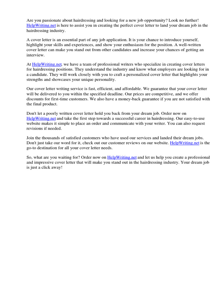 Hairdressing Cover Letter | PDF | Résumé | Hairdresser