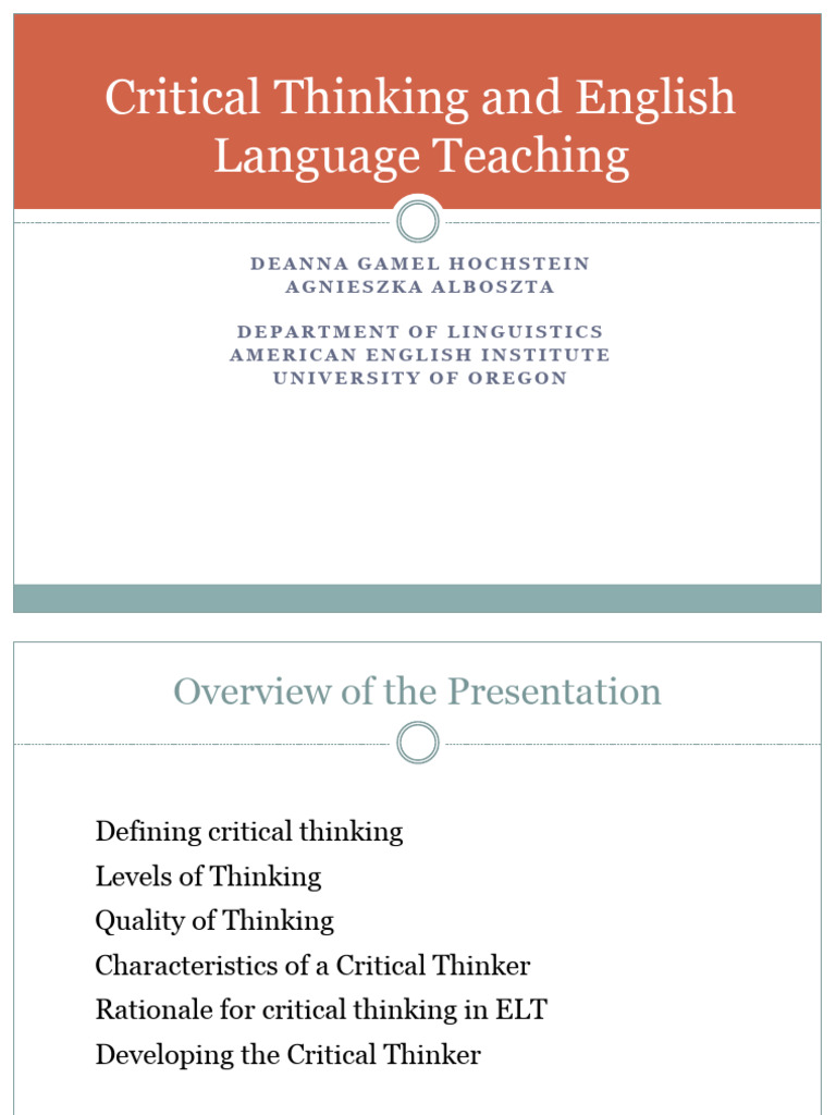 Critical Thinking and English Language Teaching | PDF | Critical ...