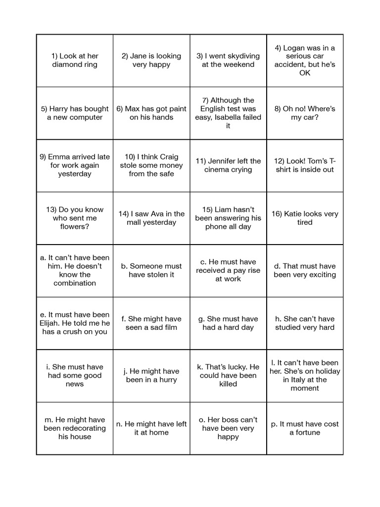 Past Modals Bingo | PDF