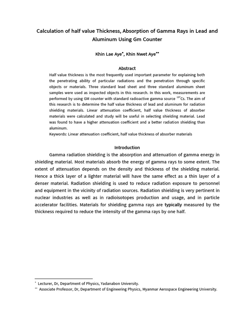 Half-Value Thickness of Lead and Aluminum | PDF | Gamma Ray | Radiation ...