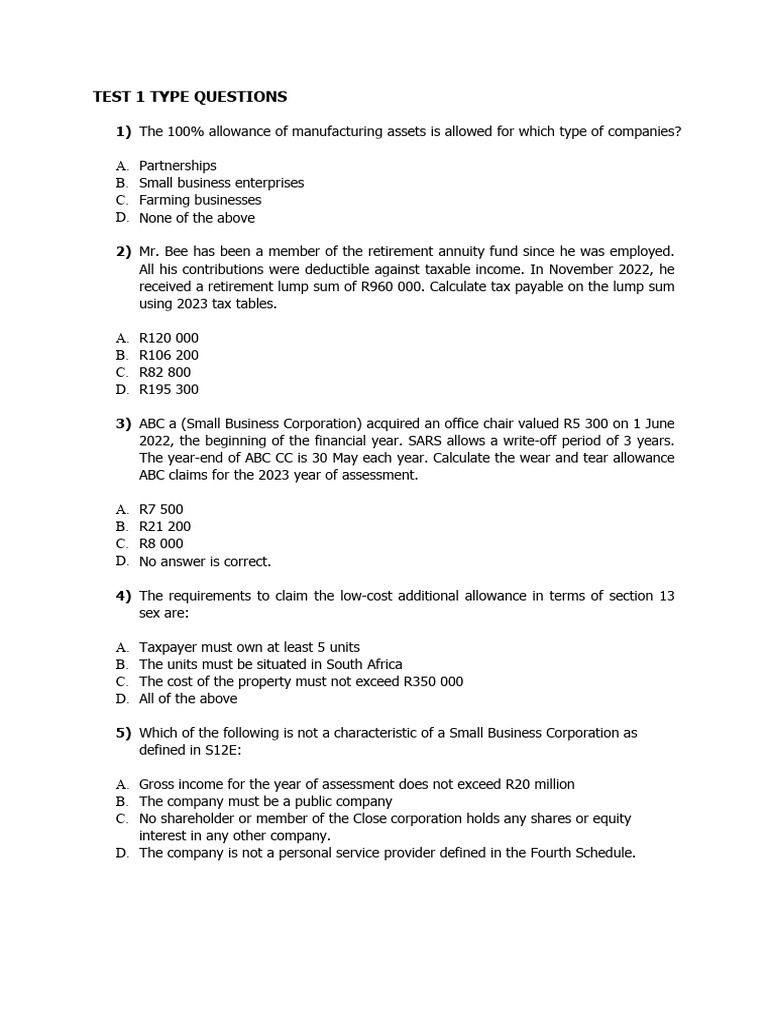 Test Type Questions | PDF