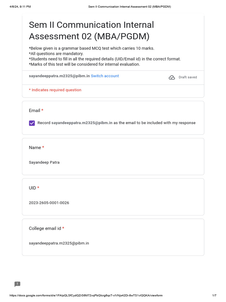 Sem II Communication Internal Assessment 02 (MBA - PGDM) | PDF | Master Of Business ...