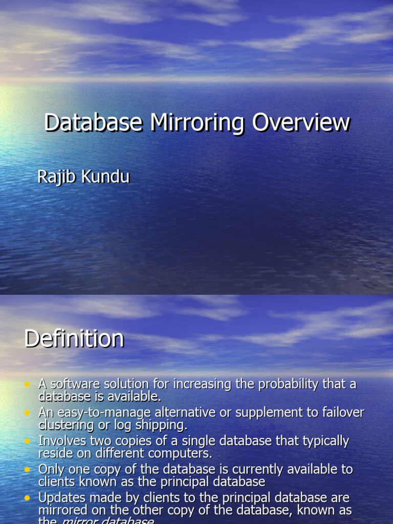 Database Mirroring Overview | PDF | Databases | Database Transaction