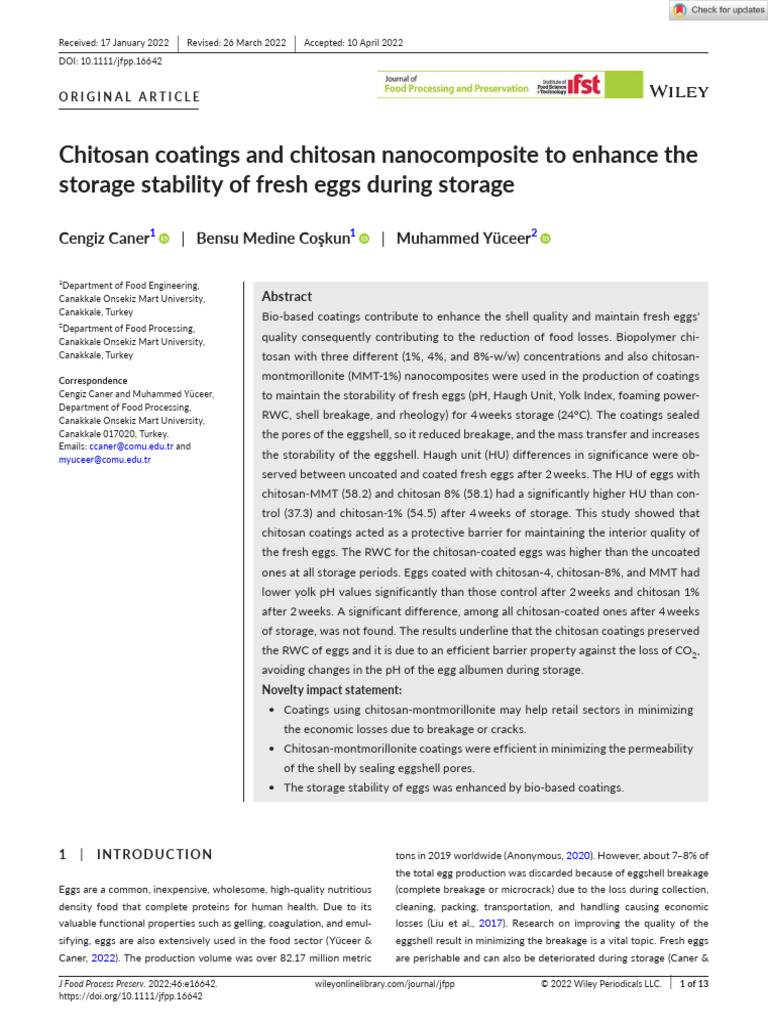 Chitosan Coatings and Chitosan Nanocomposite To Enhance The Storage ...