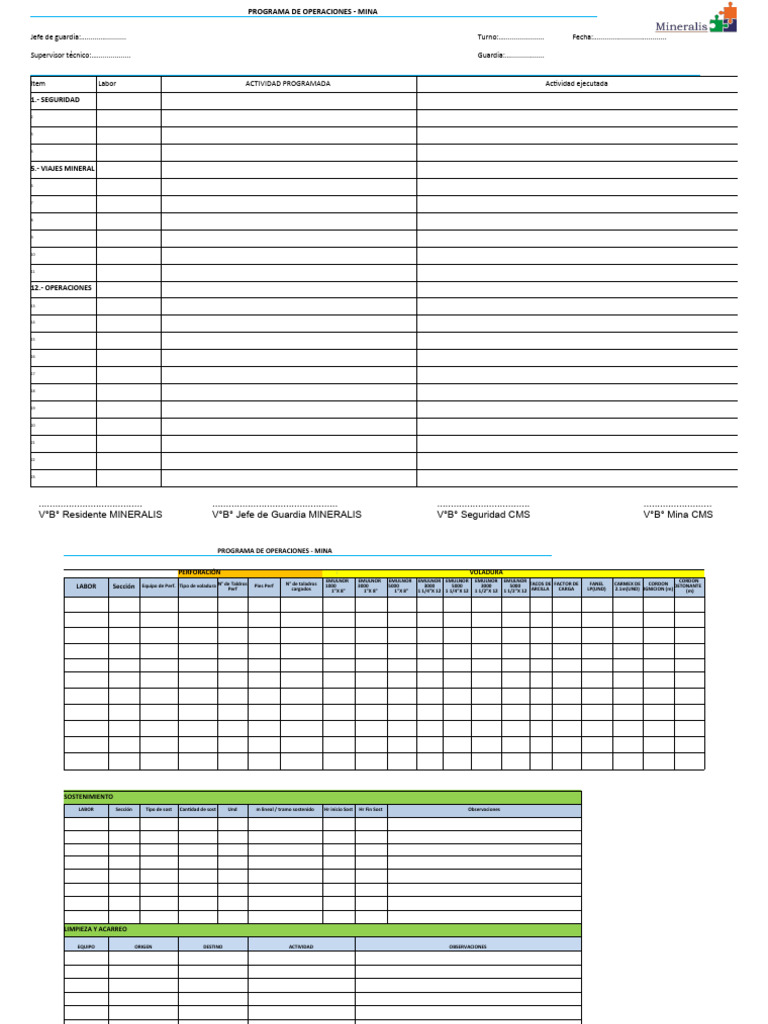 Formato de programa de operaciones por guardia | PDF
