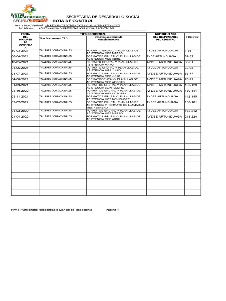 Hoja De Control Pdf 4342