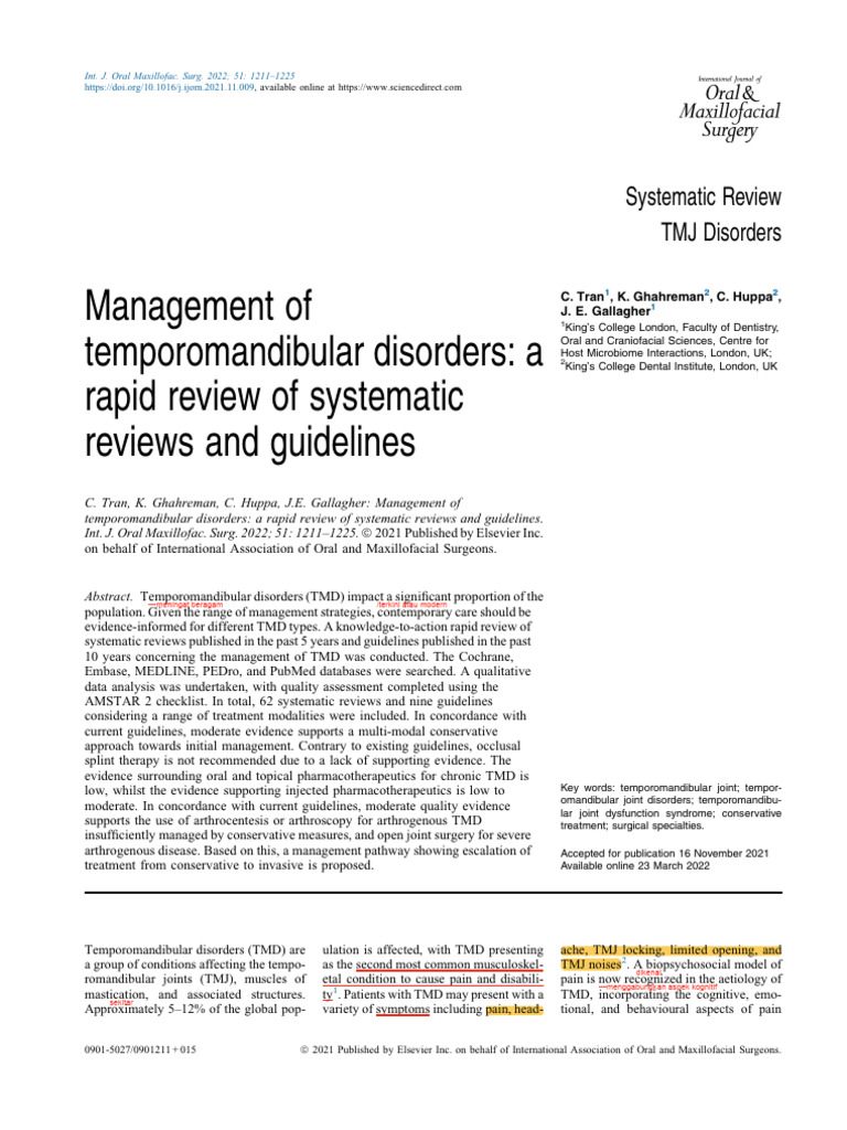 Management of Temporomandibular Disorders: A Rapid Review of Systematic ...