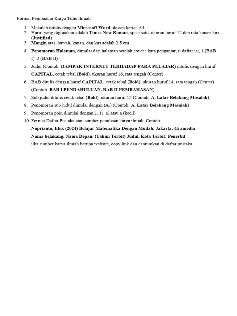 Format Pembuatan Karya Tulis Ilmiah | PDF
