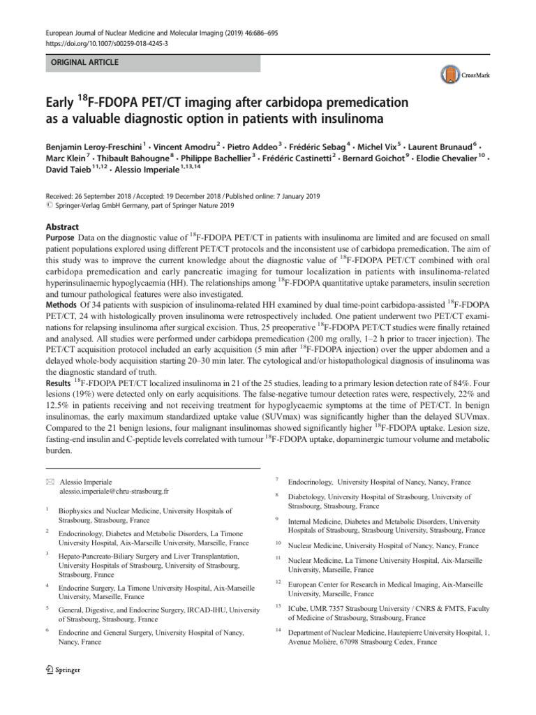 Insulinoma Imaging with 18F-FDOPA | PDF | Positron Emission Tomography ...
