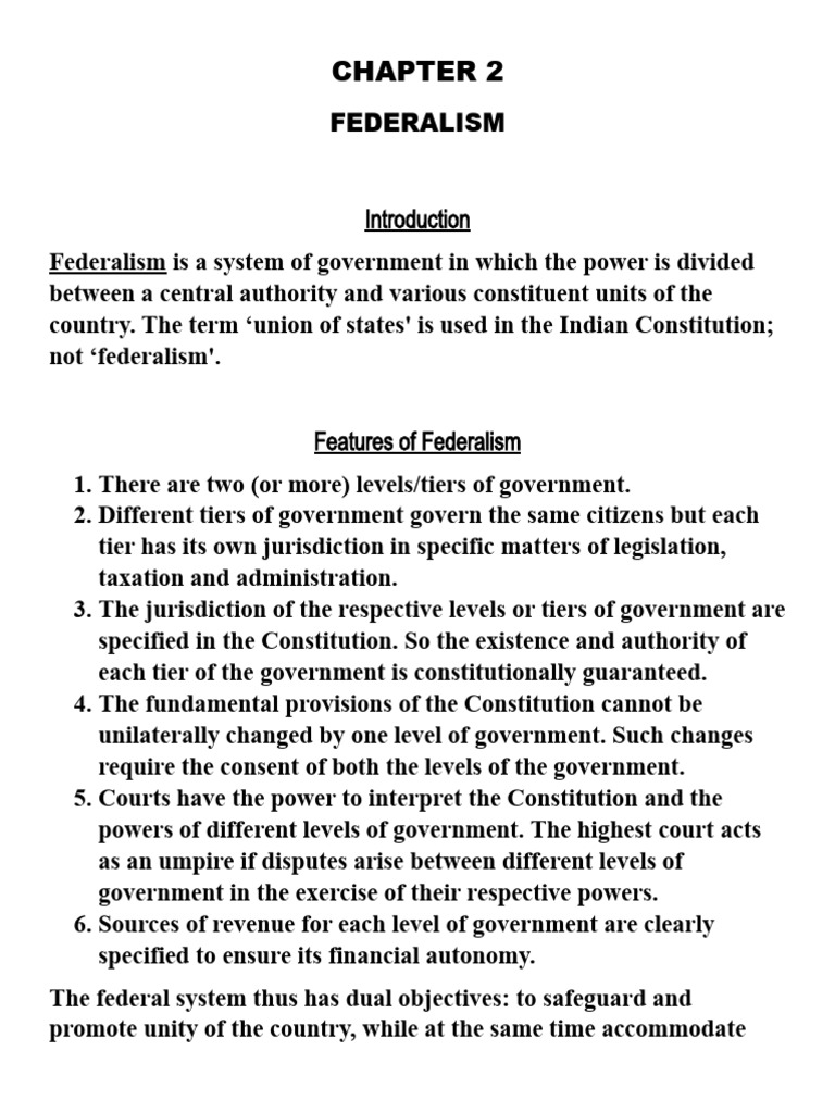 CH 2 Federalism Political Science Class 10 | PDF | Federalism | Governance