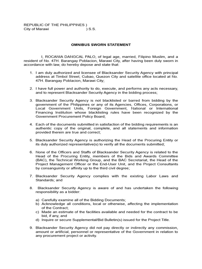 Omnibus Sworn Statement | Download Free PDF | Government | Justice