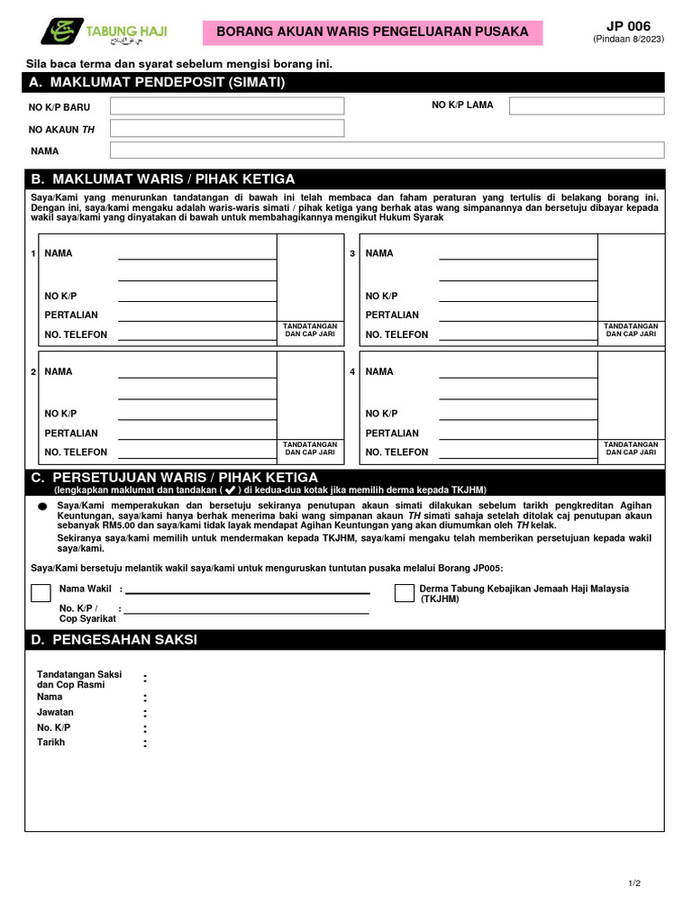 Borang JP006 - TH | PDF