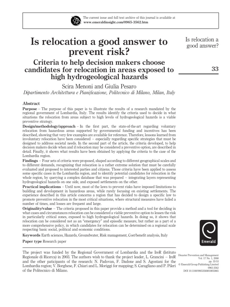 Criteria for Relocation from Hazards | PDF | Risk | Cost–Benefit Analysis