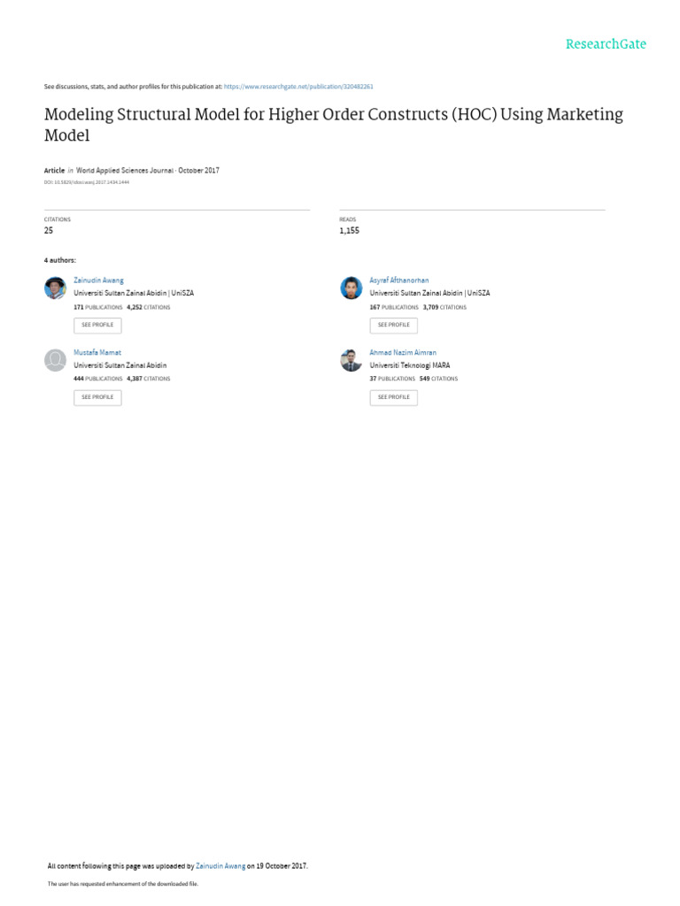 Modeling Structural Model For Higher Order Constructs (HOC) Using Marketing Model | PDF | Factor ...