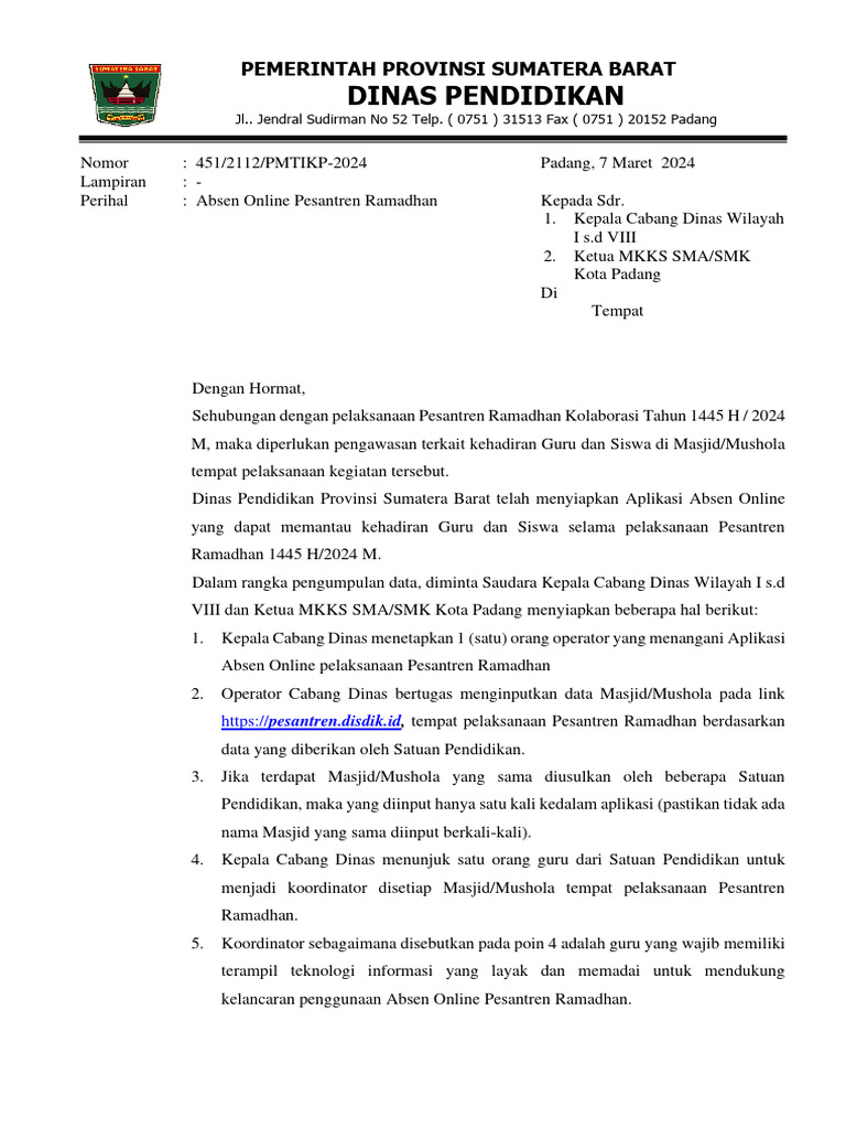 Absen Online Pesantren Ramadhan 2024 | PDF