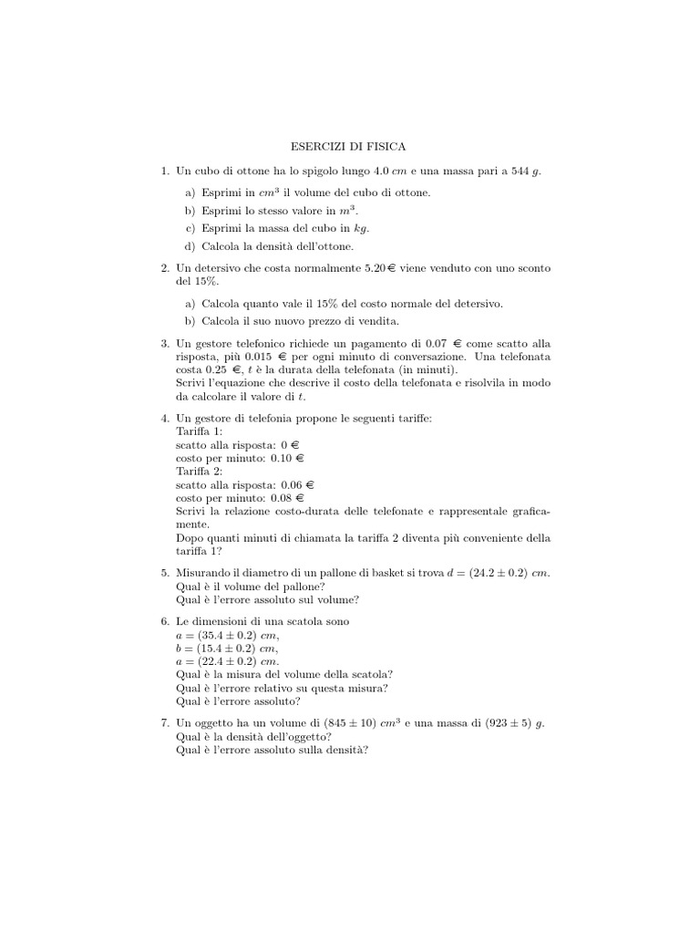 Esercizi Fisica 1 N 01 | PDF