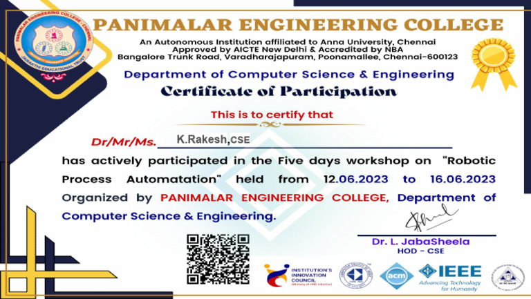 RPA Workshop Certificate | PDF