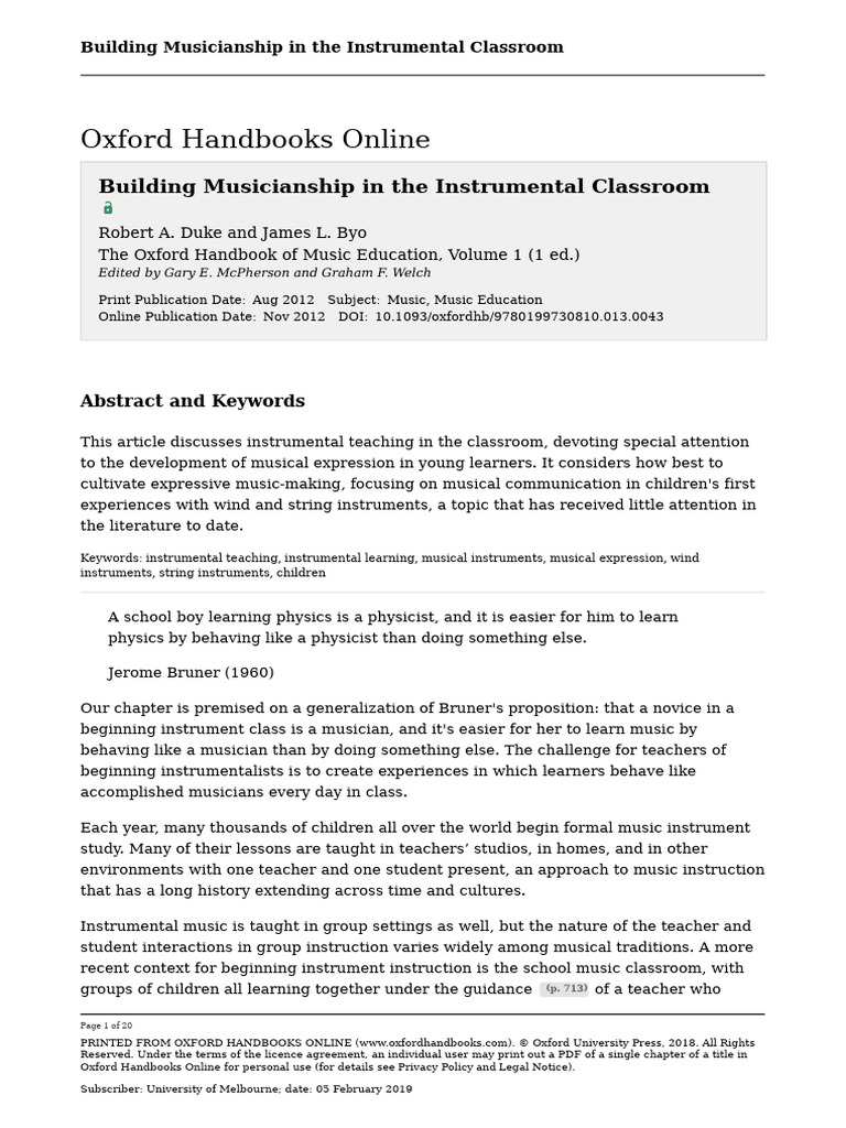 Building Musicianship in The Instrumental Classroom - Oxfordhb ...