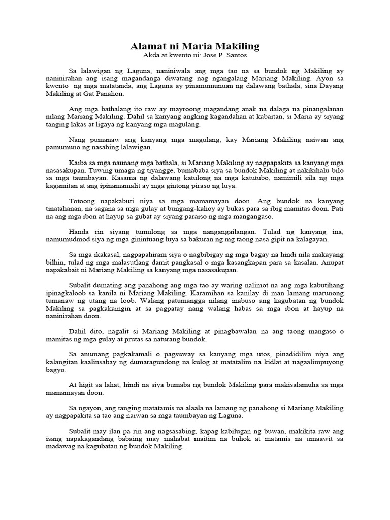 Alamat Ni Maria Makiling | PDF