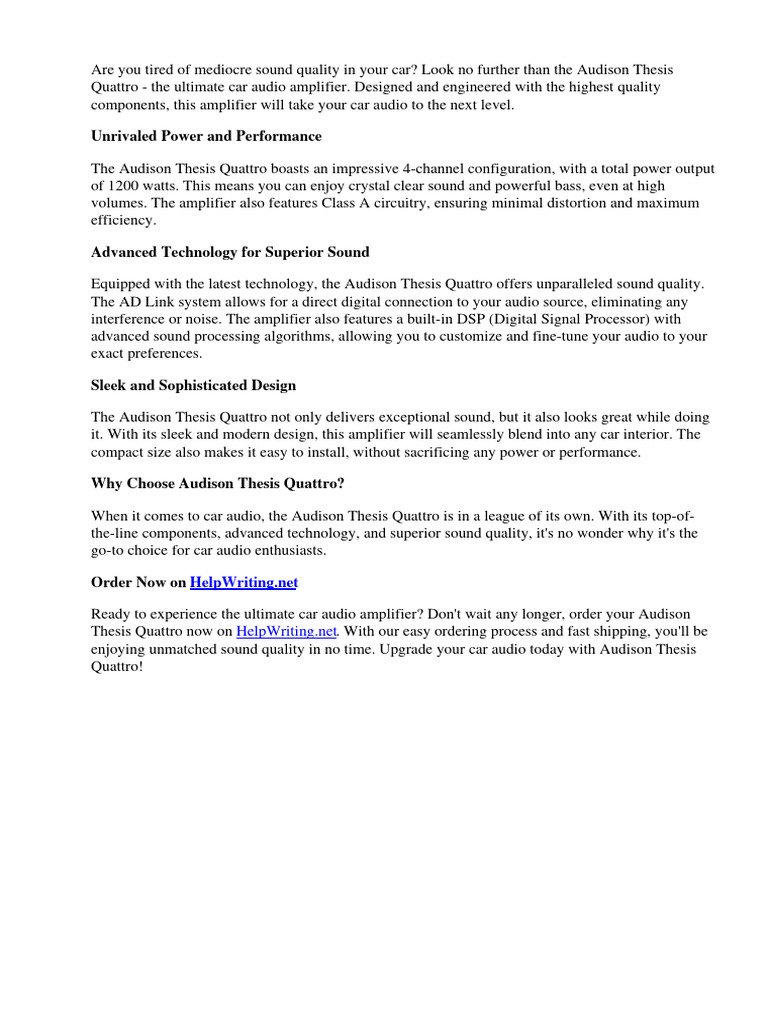 Audison Thesis Quattro - The Ultimate Car Audio Amplifier | PDF ...