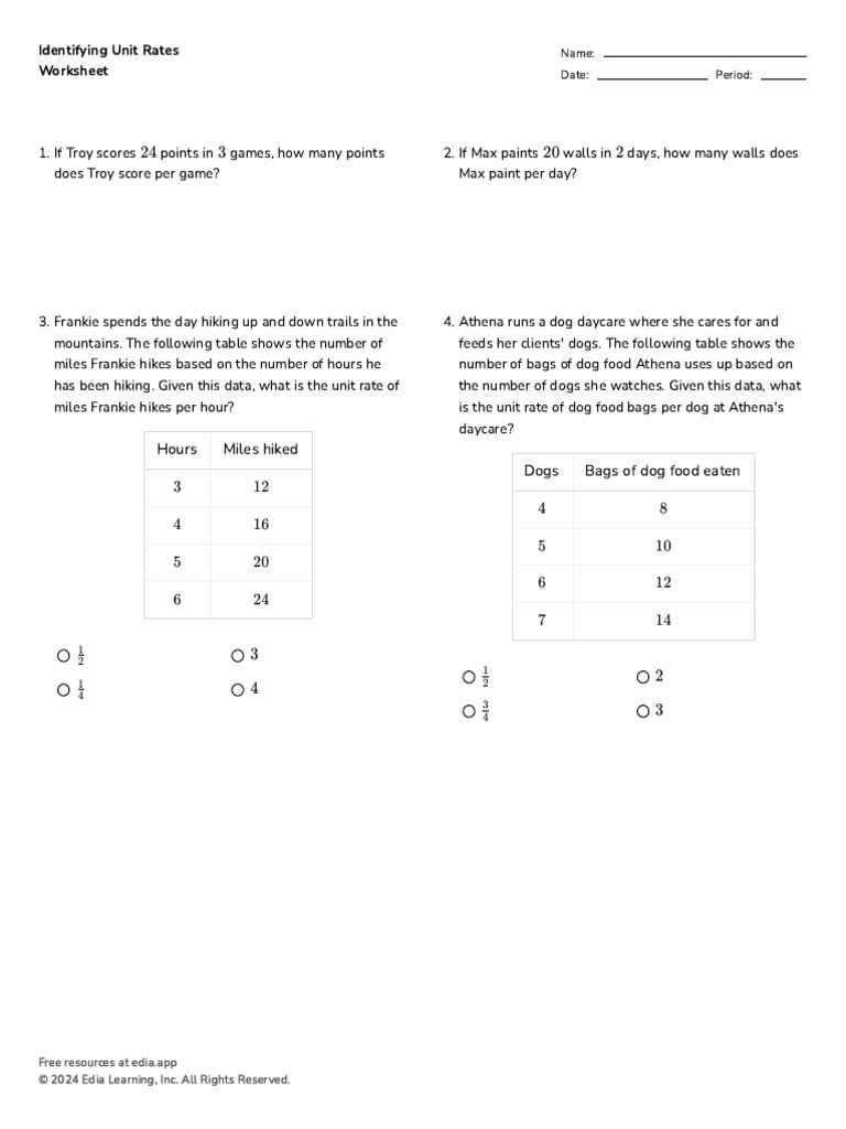 Edia - Identifying Unit Rates | PDF