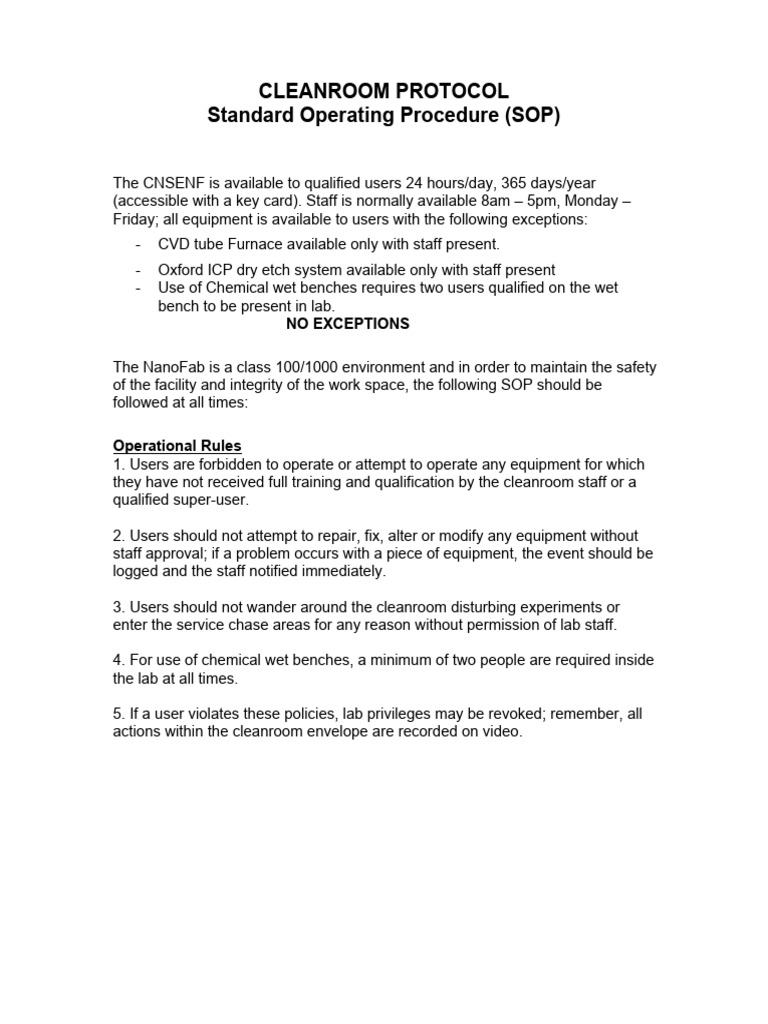 Cleanroom Protocol Policy | PDF | Technology & Engineering