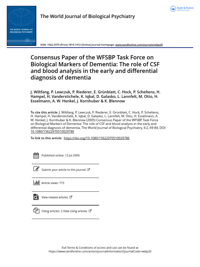 Consensus Paper of The WFSBP Task Force On Biological Markers of ...