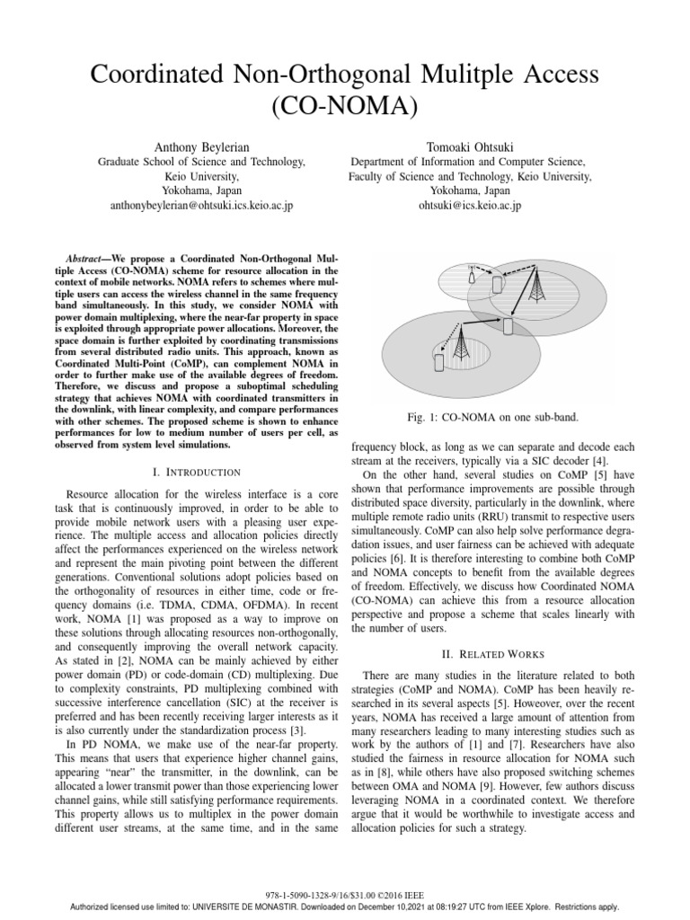 Coordinated Non-Orthogonal Multiple Access CO-NOMA | PDF | Channel Access Method ...