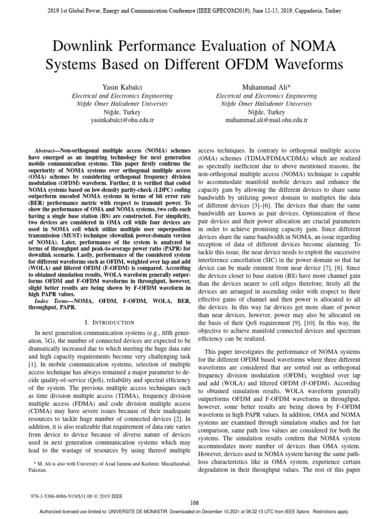 Downlink Performance Evaluation of NOMA Systems Based On Different OFDM Waveforms | PDF ...