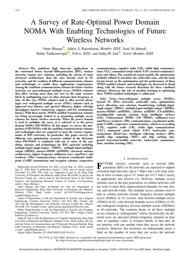 A Survey of Rate-Optimal Power Domain NOMA With Enabling Technologies of Future Wireless ...