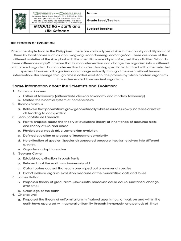 Earth and Life Science Module 8a | PDF | Natural Selection | Evolution
