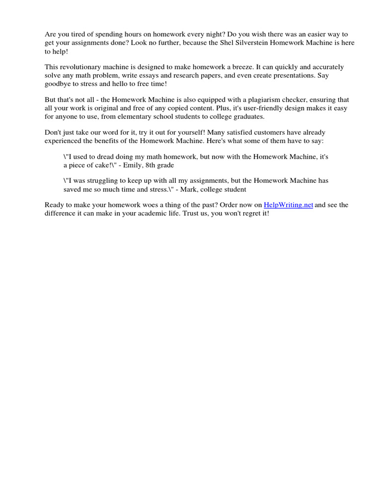 Shel Silverstein Homework Machine | PDF | Harassment | Homework