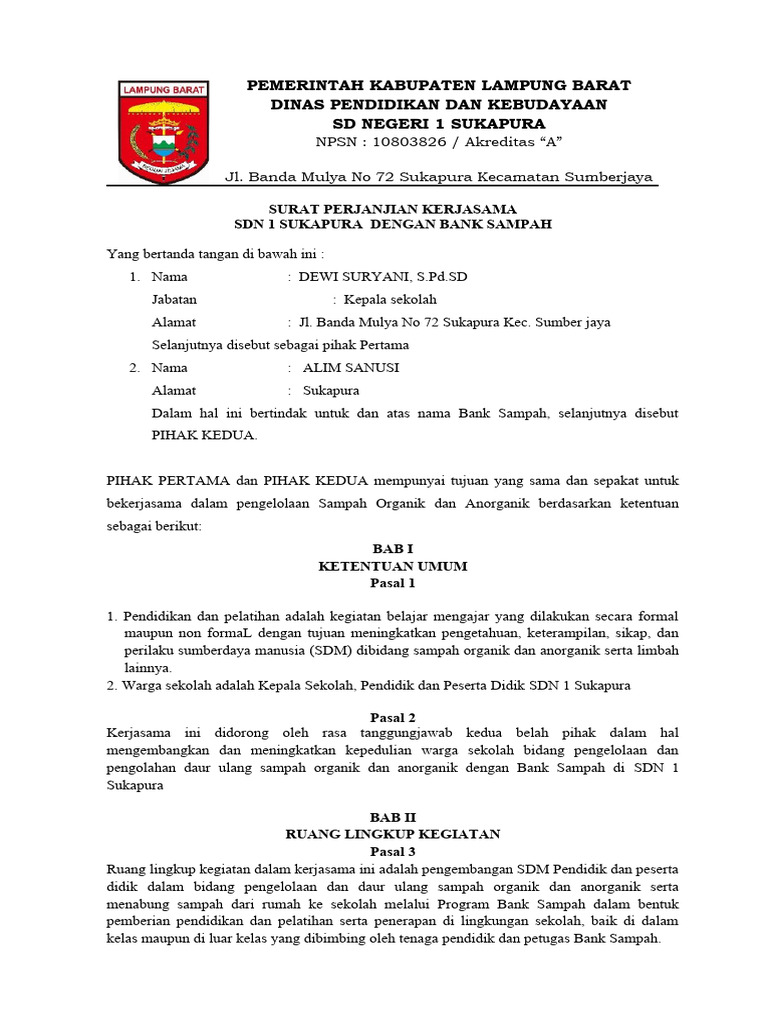 MOU BANK SAMPAH | PDF
