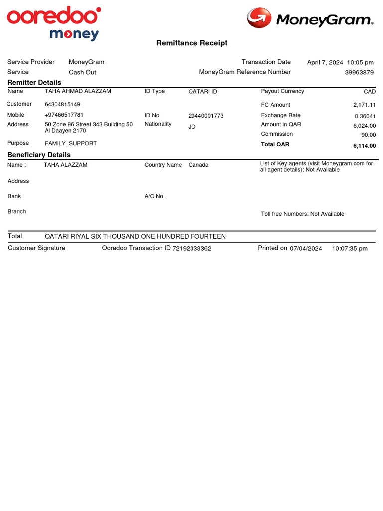 Remittance Receipt: Remitter Details | PDF